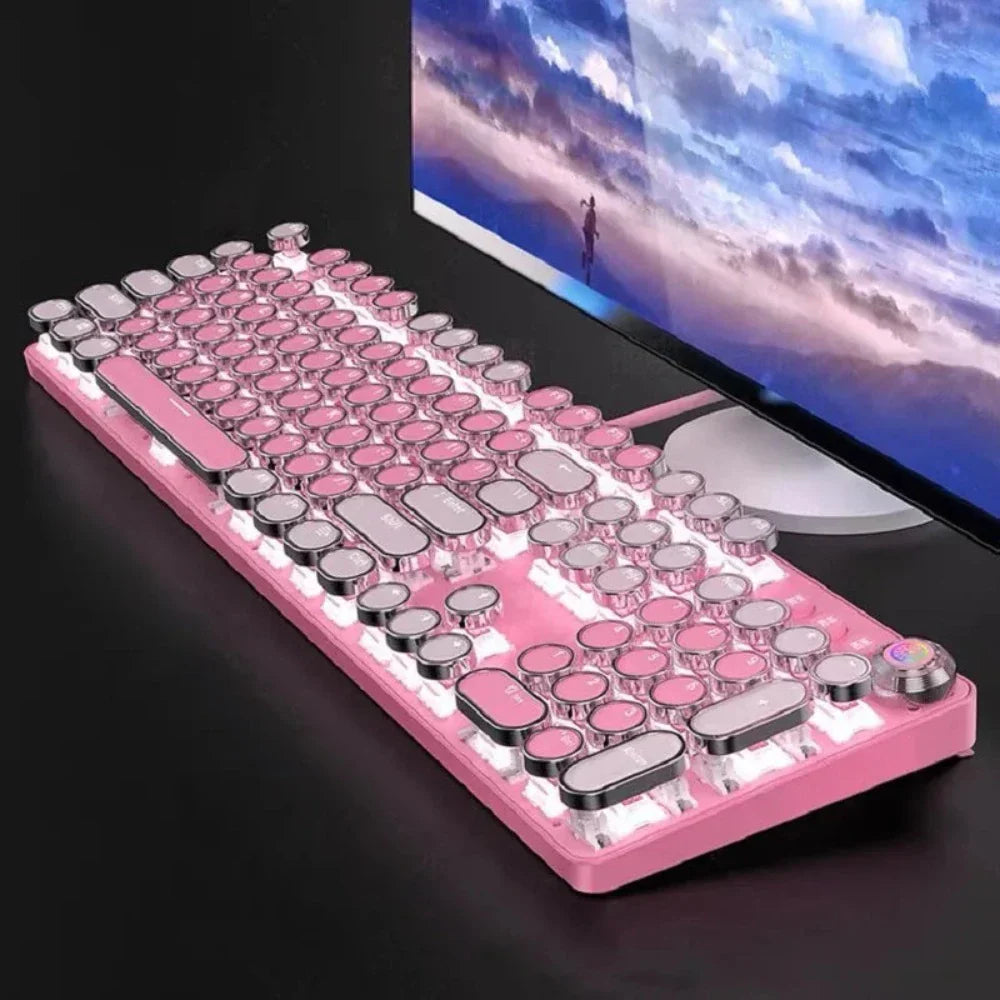 Dragon Pink and Sky Blue Theme Retro Mechanical Wired Keyboard ...